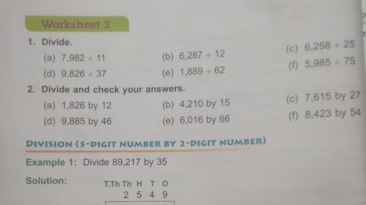 Dav Public School Class 4 Math Unit 4 Worksheet 3 || Division ...