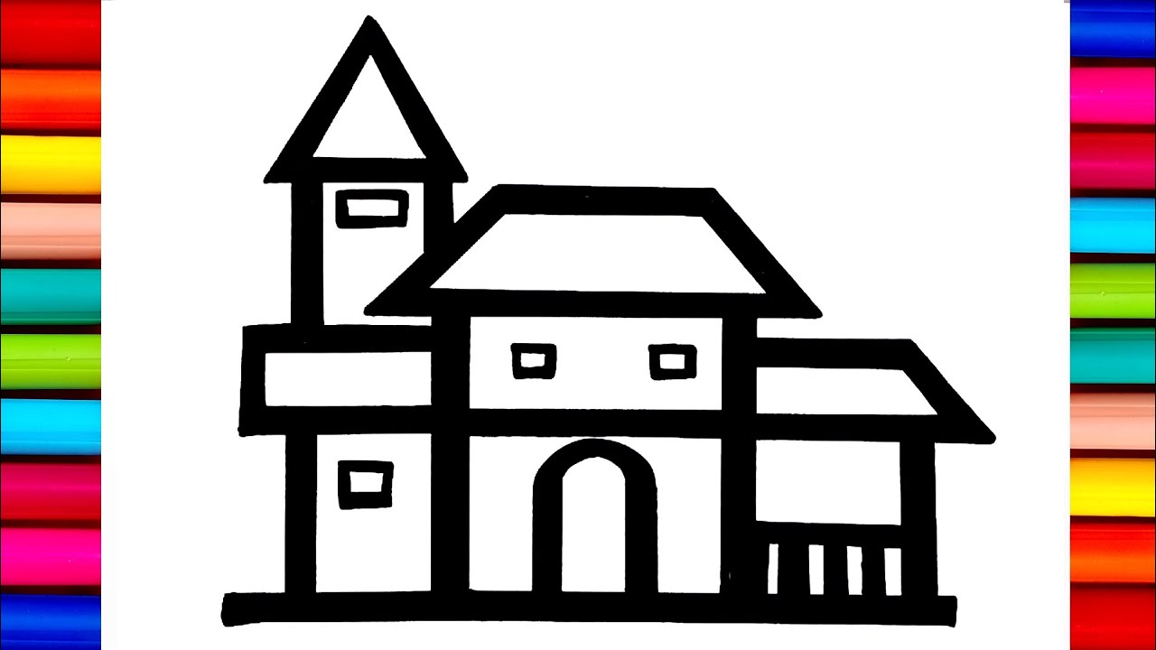 Drawing House form Shapes | How to Draw House easy - YouTube