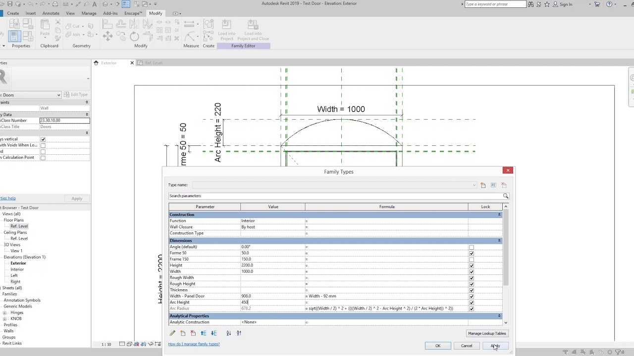 Parametric Door with Arc on Top Family in Revit - YouTube