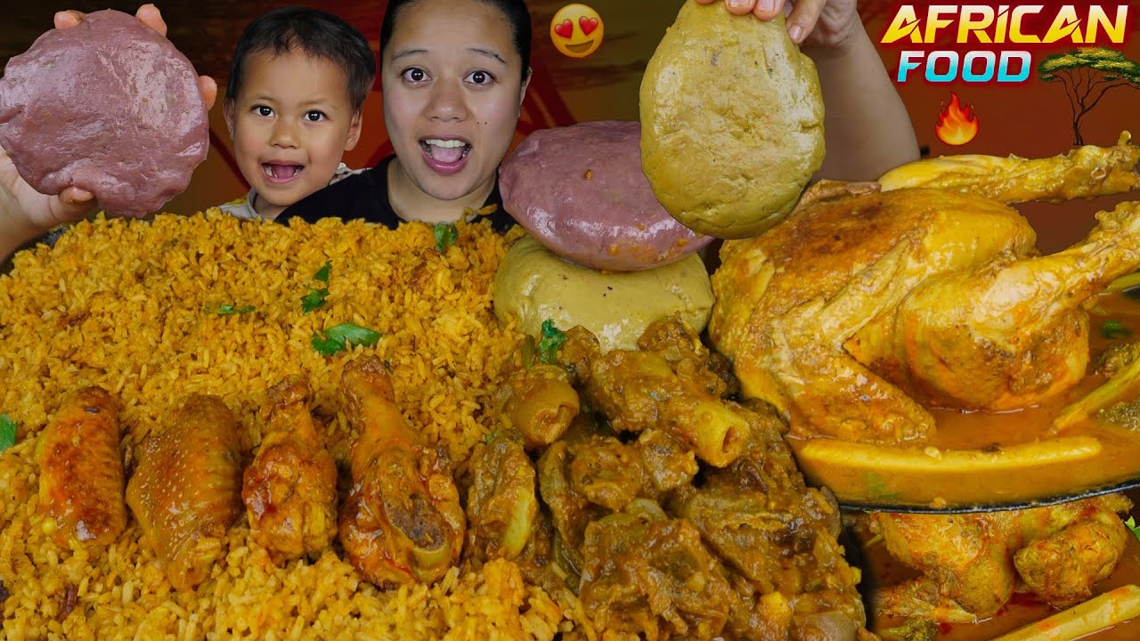 Massive African Mukbang Feast: Jollof Rice, Fufu, Goat Curry & Kukupaka ...
