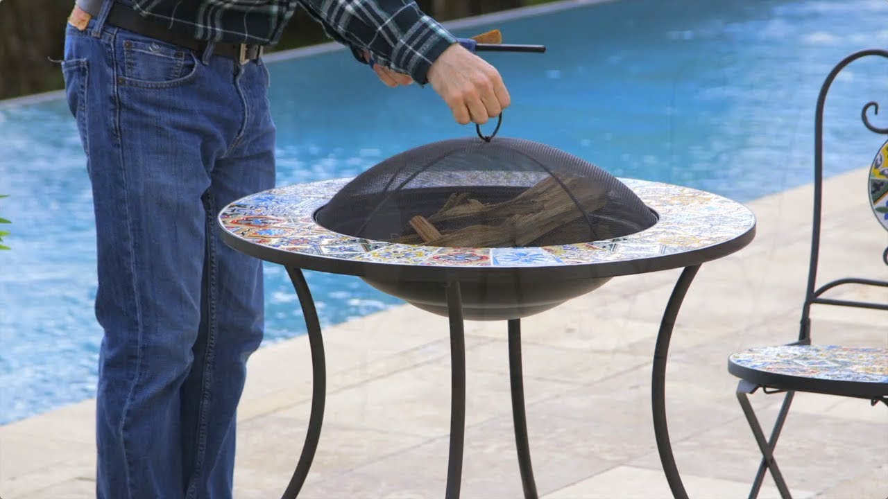 Metal Fire Pit Table with Ceramic Tiles 8F00363 - YouTube