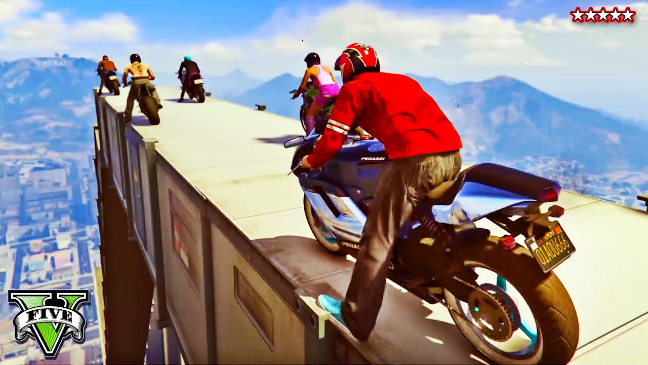 GTA 5 Funny Moments DAREDEVIL Motorcycle Race | Racing With Canadians ...