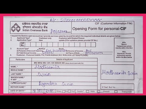 Bank form fill up||indian oversease bank CIF form fill up||indian ...