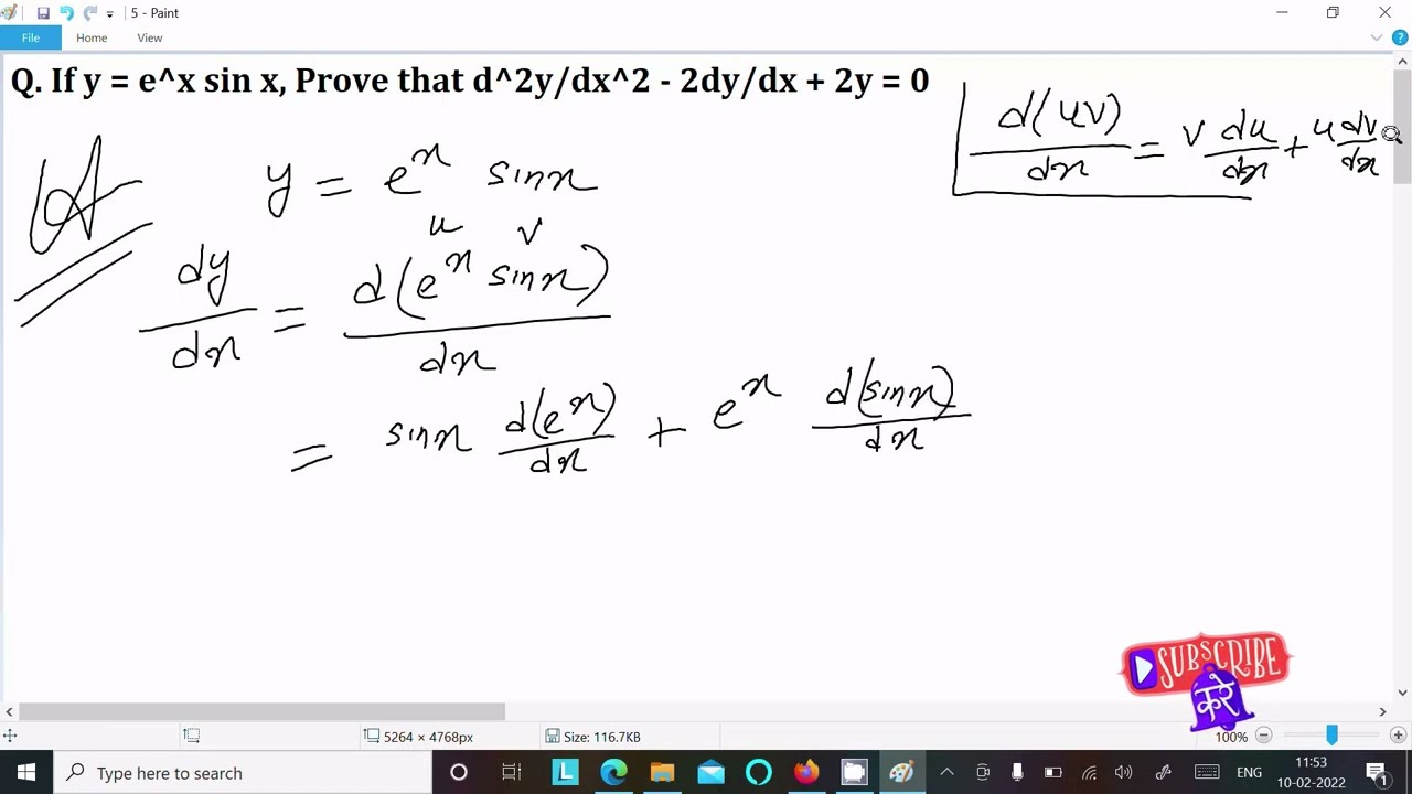 If Y E x Sinx Show That D y dx 2 Dy dx 2y 0 YouTube If Y E x Sinx Show That D y dx 2 Dy dx 2y 0 YouTube