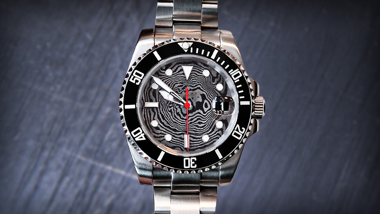 Building a Submariner Seiko Mod with a Hand-Forged Damascus Dial - YouTube