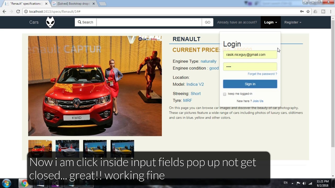 Bootstrap dropdown login menu close - YouTube