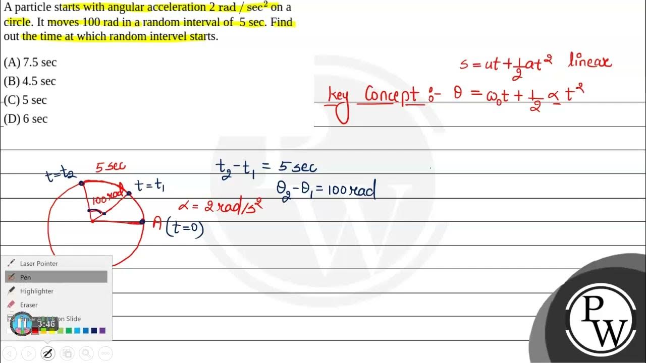 21. A particle starts with angular acceleration \( 2 \) \( \mathrm{rad} / \mathrm{sec}^{2} \) on ...