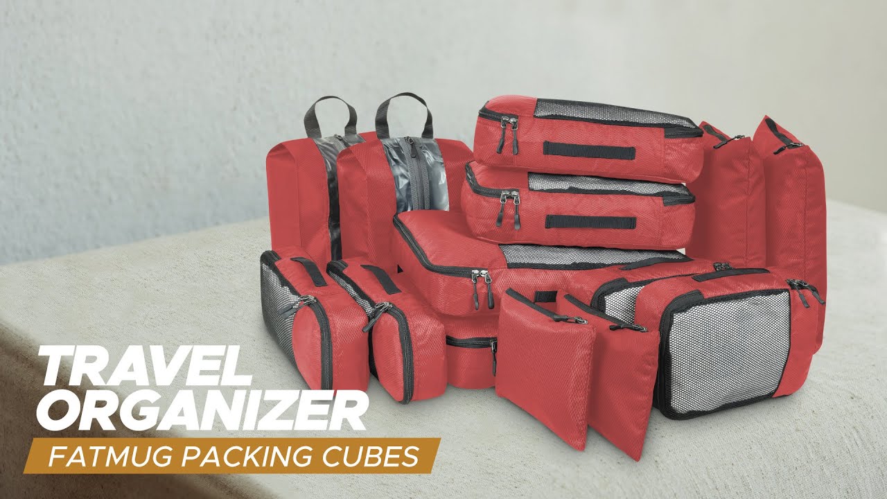 FATMUG Packing Cubes Travel Bag Organiser Set of 14(2L, 2M, 2S,2Slim, 2 Shoe & 4 Laundry Pouch ...