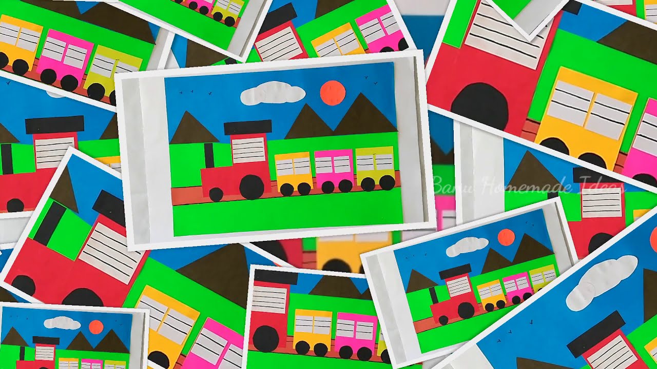 How to make a scenery using Geometrical Shapes |Pattern pasting craft ...