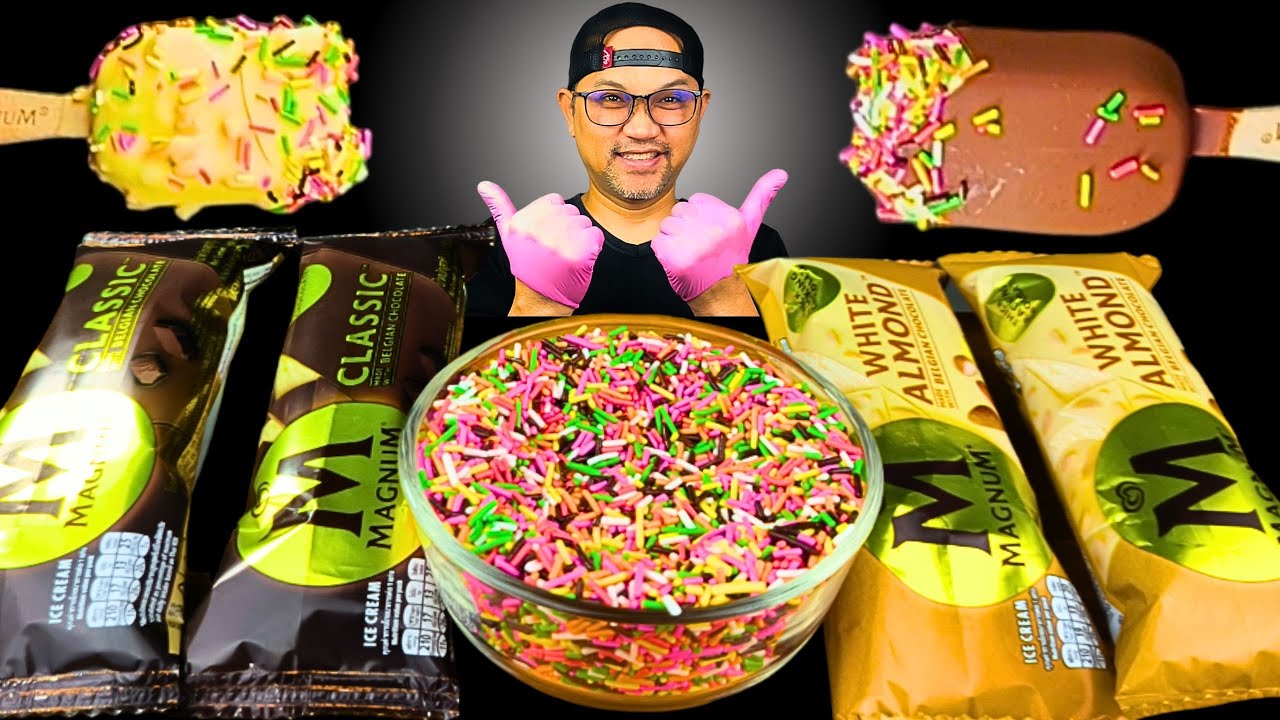 ASMR CANDY ICE CREAM BARS MAGNUM & CHOCOLATE RAINBOW RICE 리얼사운드 먹방 ...