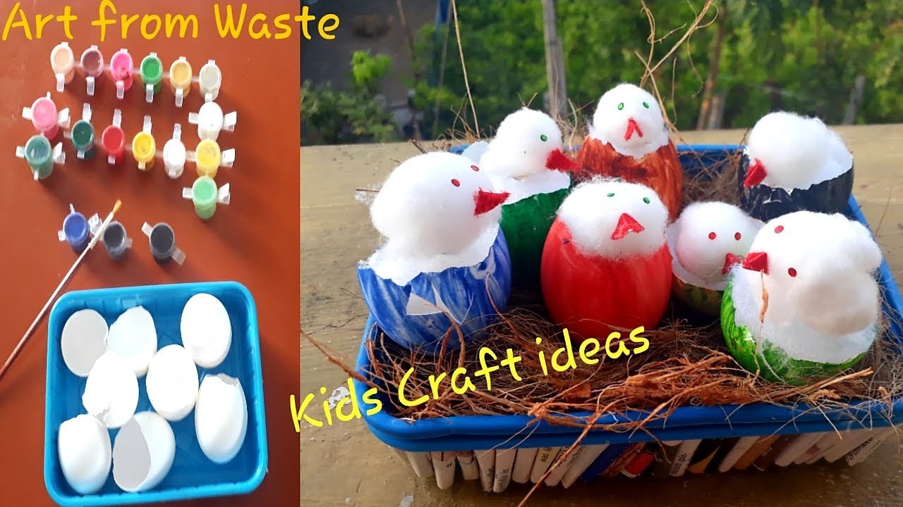 Egg shell craft ideas// Art from waste // முட்டை ஓட்டில் பொம்மை//kids ...