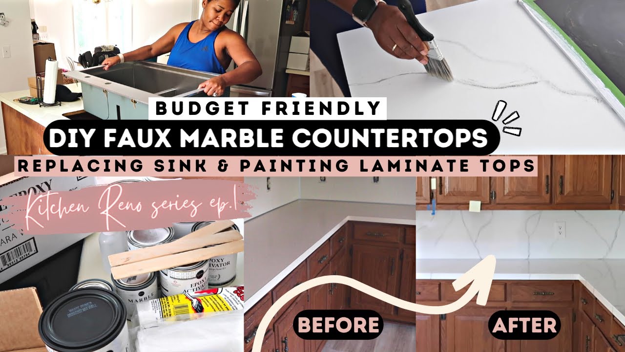 DIY Kitchen Countertop With Marble Paint | EP. 1 - YouTube