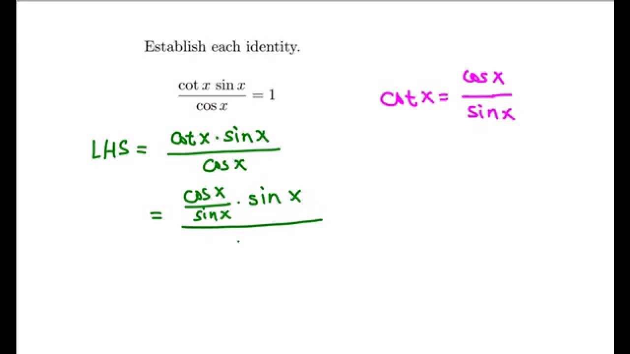 Trig: establishing a simple identity (use of quotient identity) - YouTube