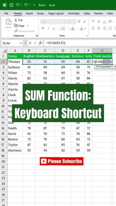 SUM Function: Keyboard Shortcut #excel #sumfunction - YouTube