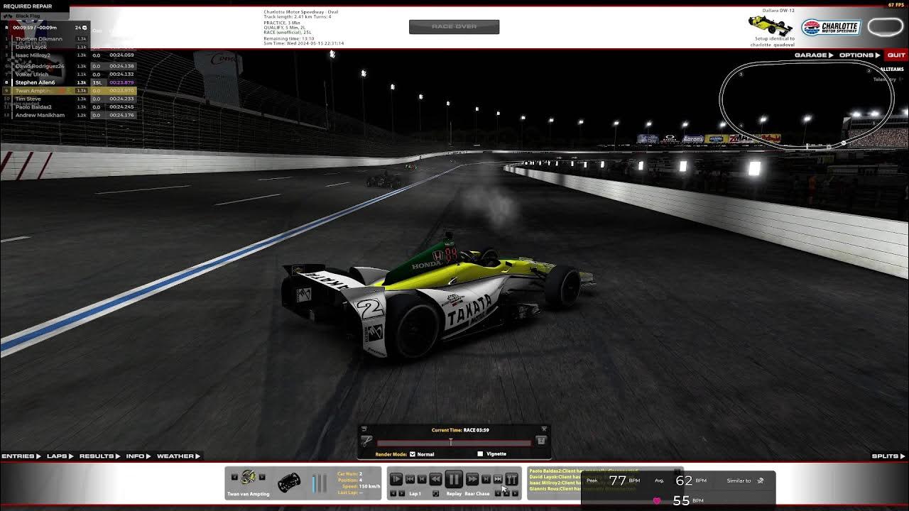 iRacing Season 4 Week 14 Dallara dw-12 dash - YouTube