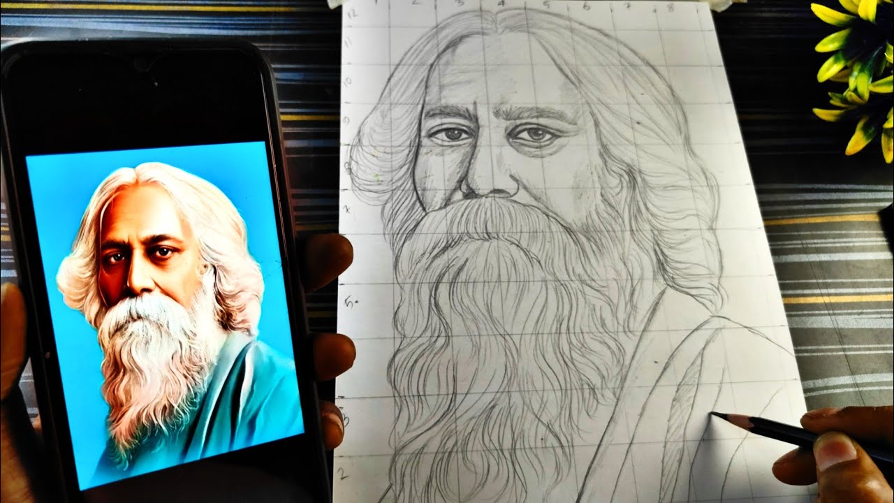Rabindranath Tagore Drawing Outline, How to draw Rabindranath Tagore ...