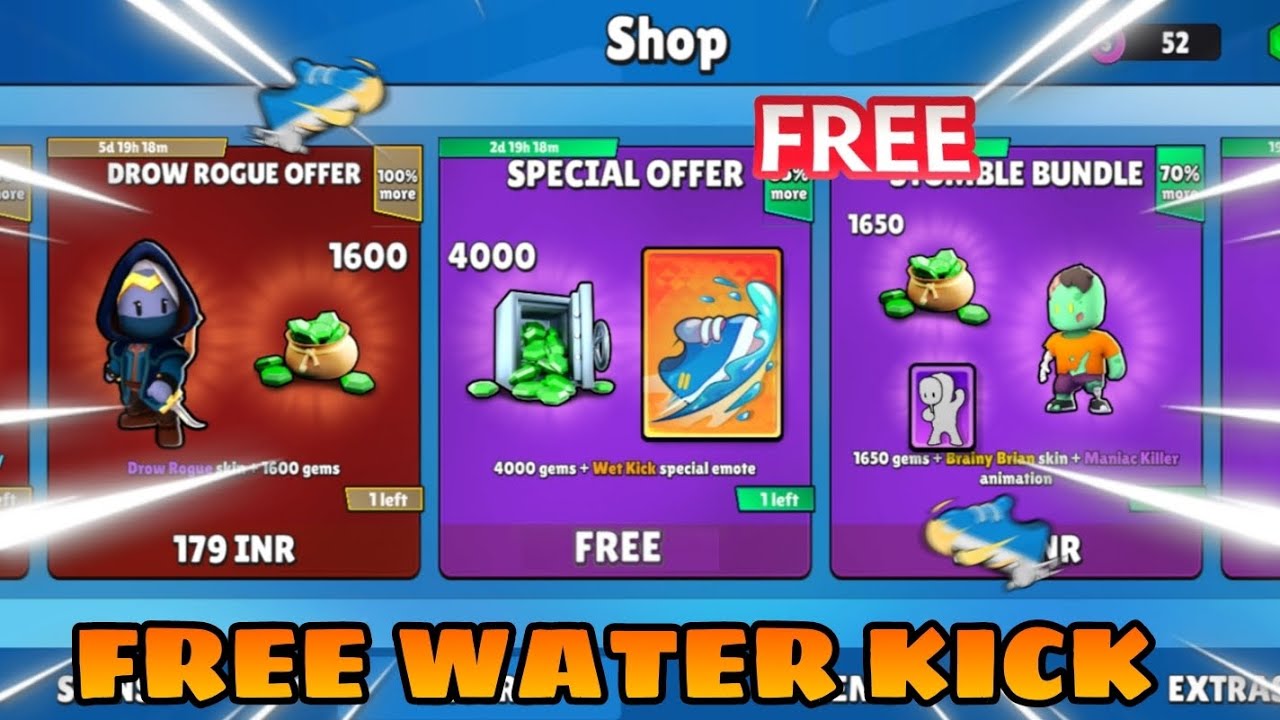 How To Get Water kick Emote Free In Stumble Guys || How To Get gems in ...