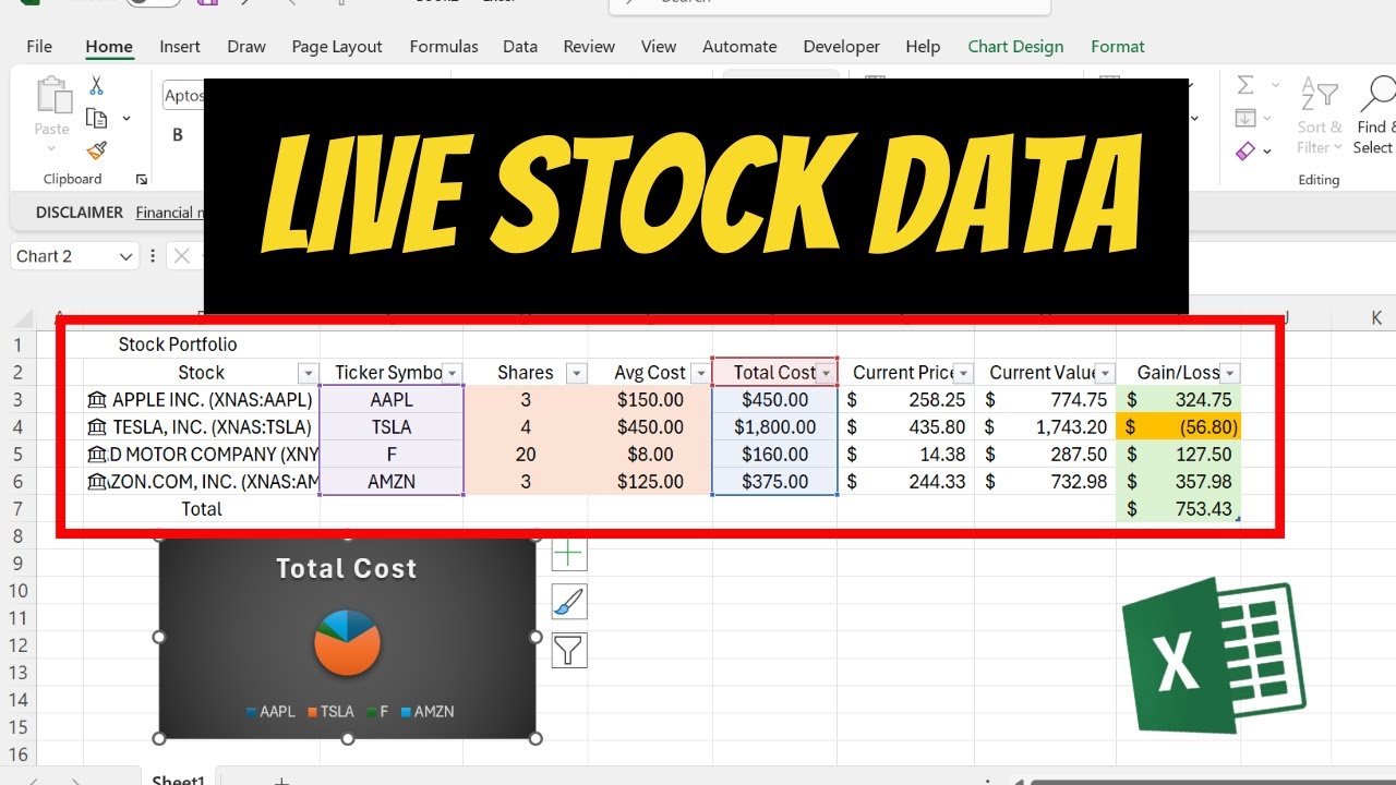 How To Display Live Stock Data In Excel - YouTube