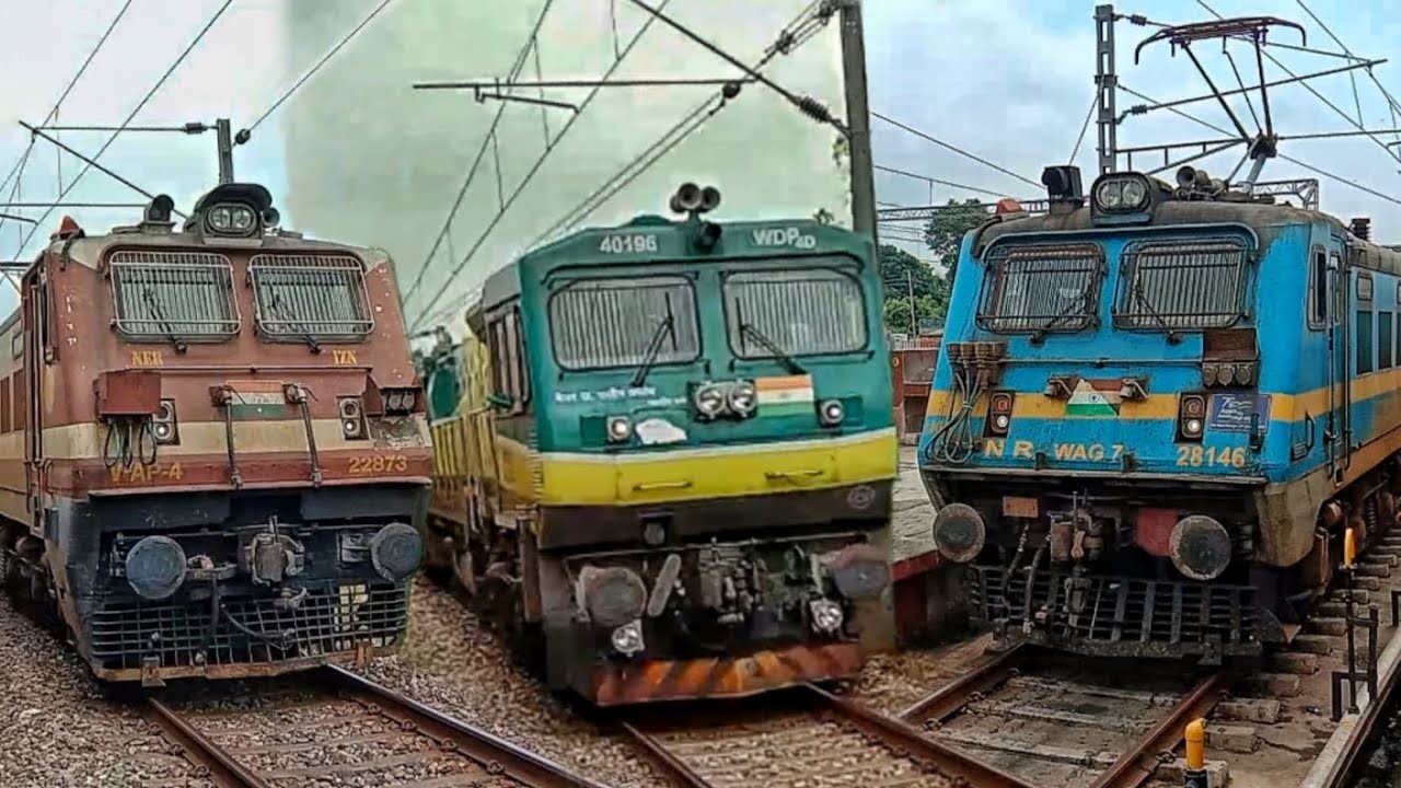 Angry Wdp4d vs Electric Locomotive Race | High Speed Train Crossing# ...