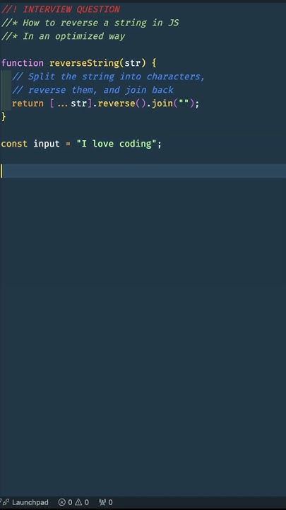 JavaScript Mastery: Reverse a String in JavaScript the Optimized Way in 60 Seconds! #shorts # ...