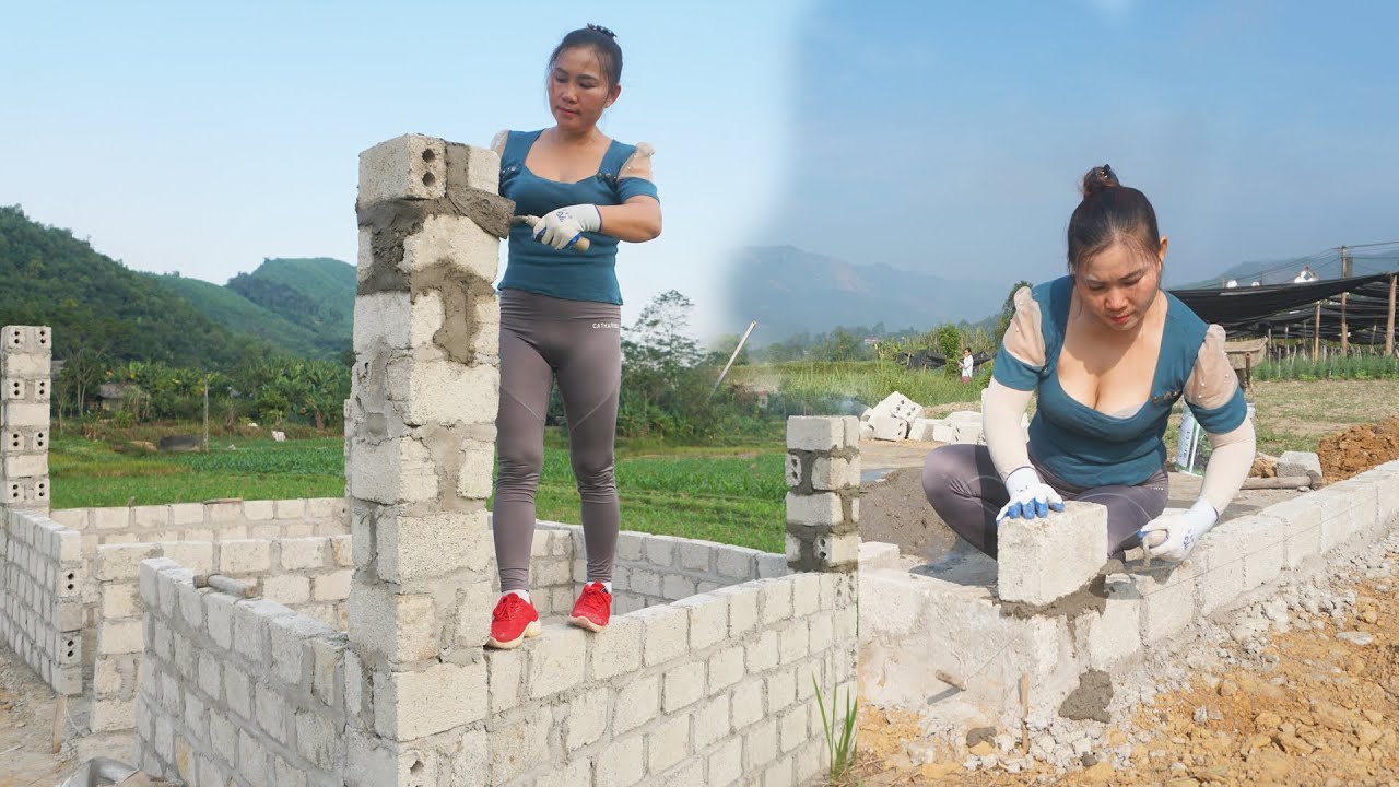 TIMELPASE: START To FINISH Alone building pig house with brick cement - BUILD LOG CABIN - YouTube