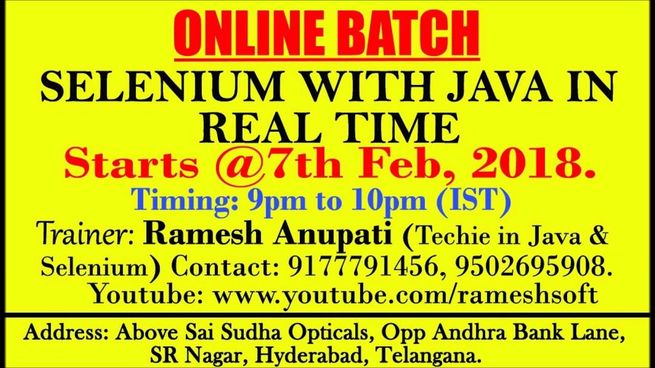 RAMESHSOFT: NEW ONLINE BATCH SELENIUM WITH JAVA IN REAL TIME - YouTube