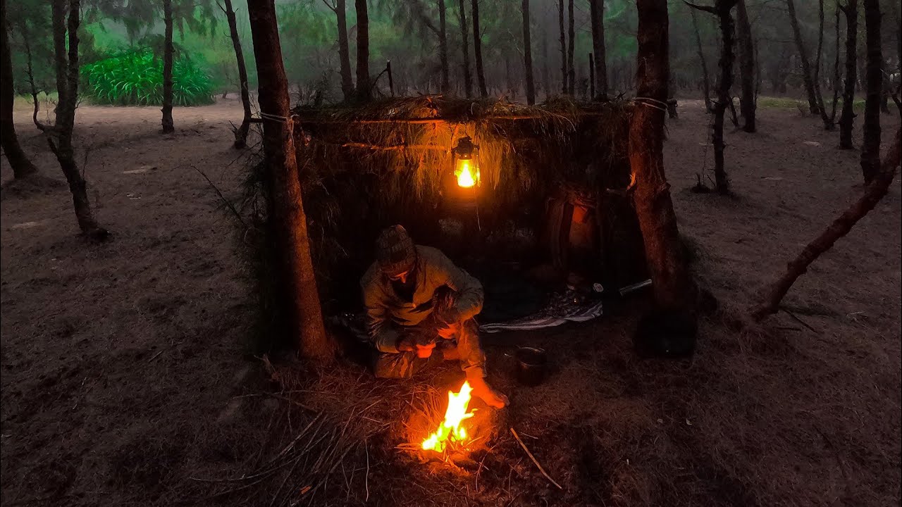 Building a Simple Bushcraft Shelter Middle of Forest - YouTube