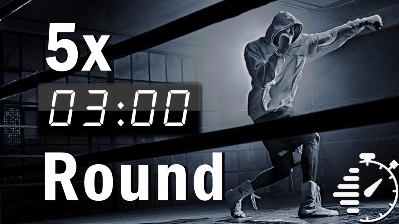 5 Rounds Boxing Timer - 5x 3min Round with 1min break - with bell - no ...