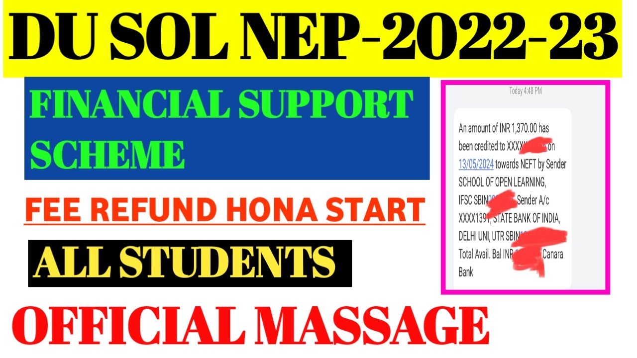 DU SOL NEP-2022-23 financial support scheme fee refund hona start ...