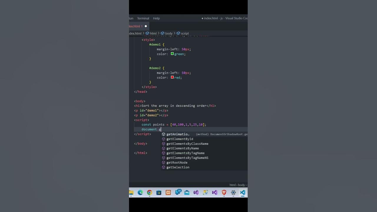 Sort The Array In Descending Order Html Css Javascript Array Sort Descending Shorts Youtube