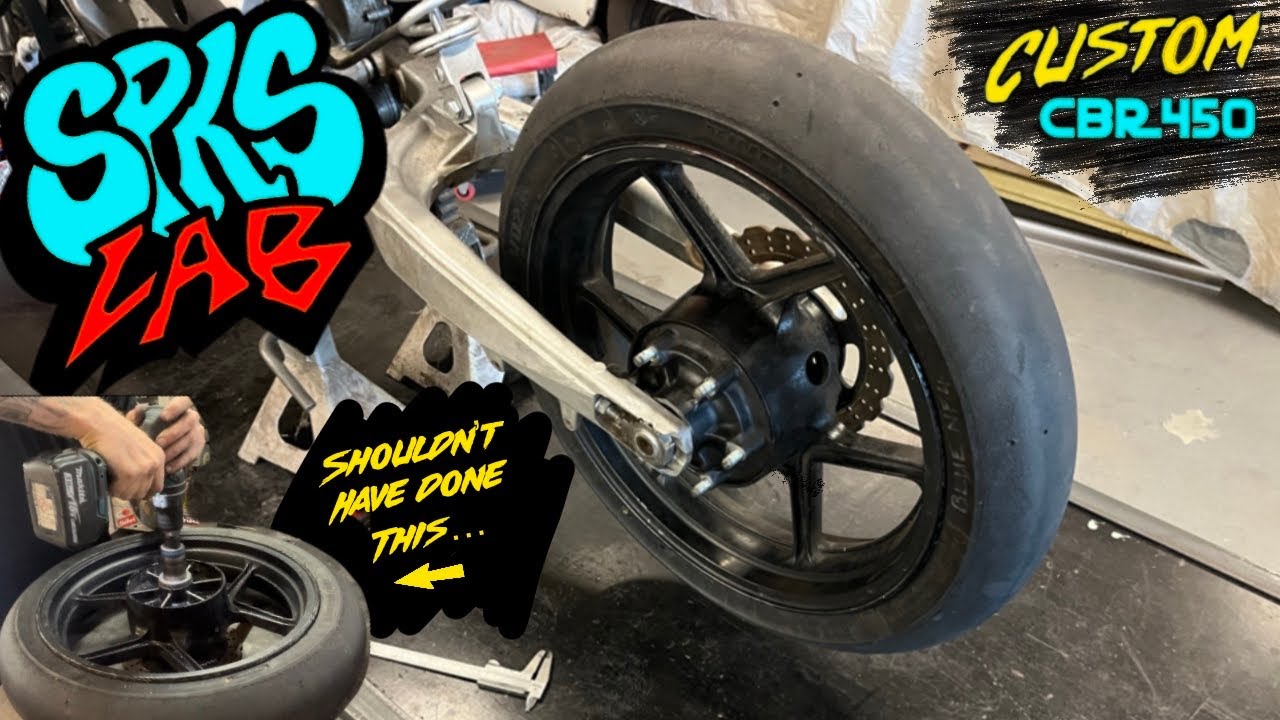 The CBR 450 custom build - part 5 - fitting a street bike rear wheel ...