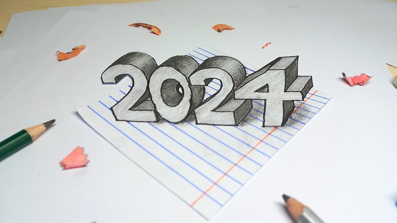 Draw 2024 in 3d Drawing . easy step-by-step for beginners - YouTube