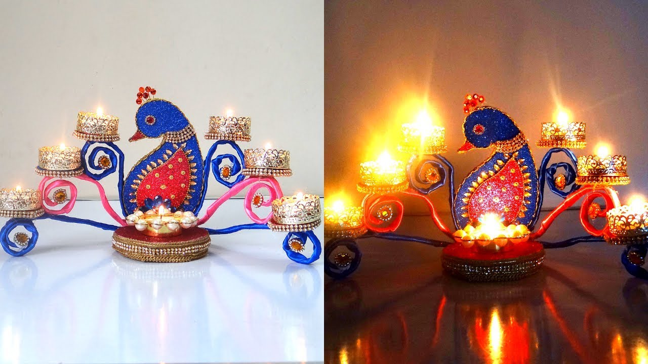 Diwali peacock diya stand decoration | diya stand making / Candle stand ...