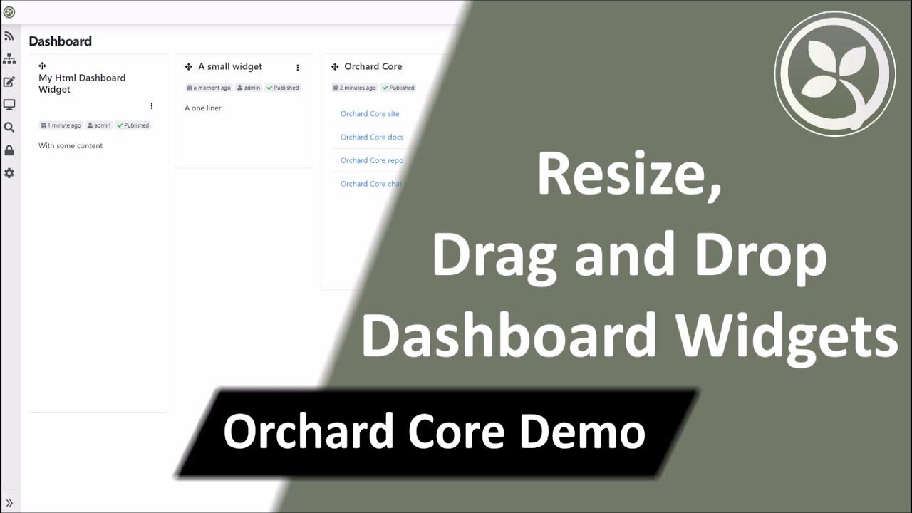 Resize, Drag and Drop Dashboard Widgets - Orchard Core Demo - YouTube