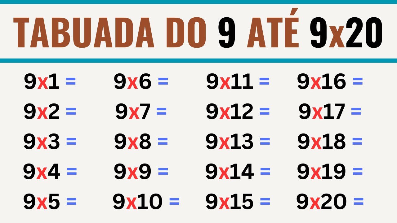 🔵 TABUADA DO 9 ATÉ 9X20 | TABUADA | MATEMATICA BASICA | #tabuadado9 ...