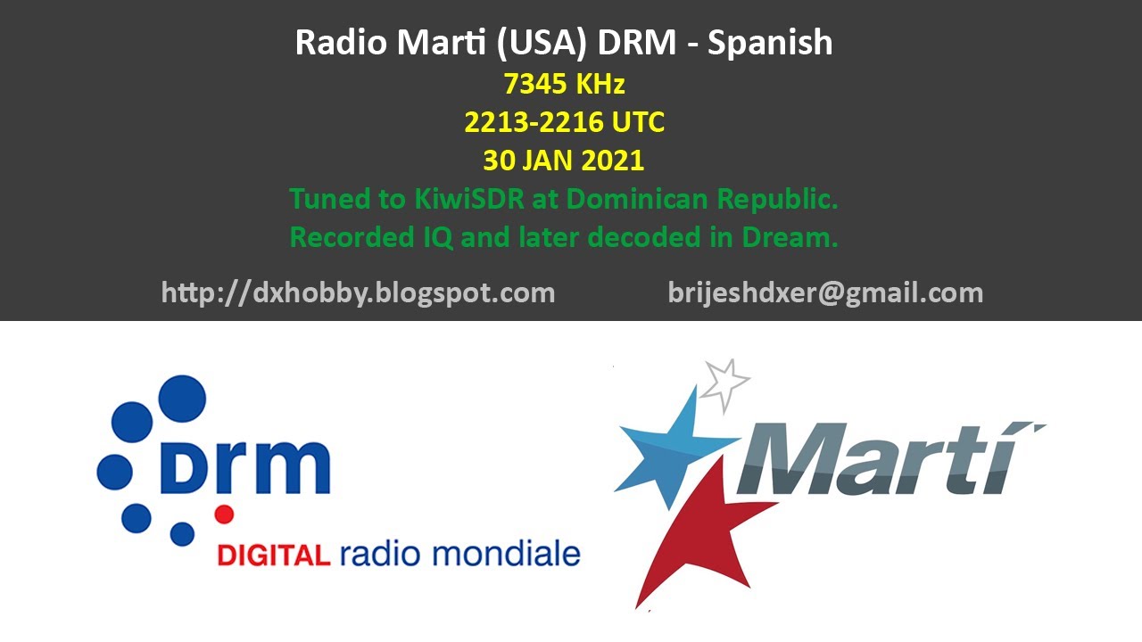Radio Marti (USA) DRM [7345 KHz at 2213-2216 UTC 2021.01.30] - YouTube