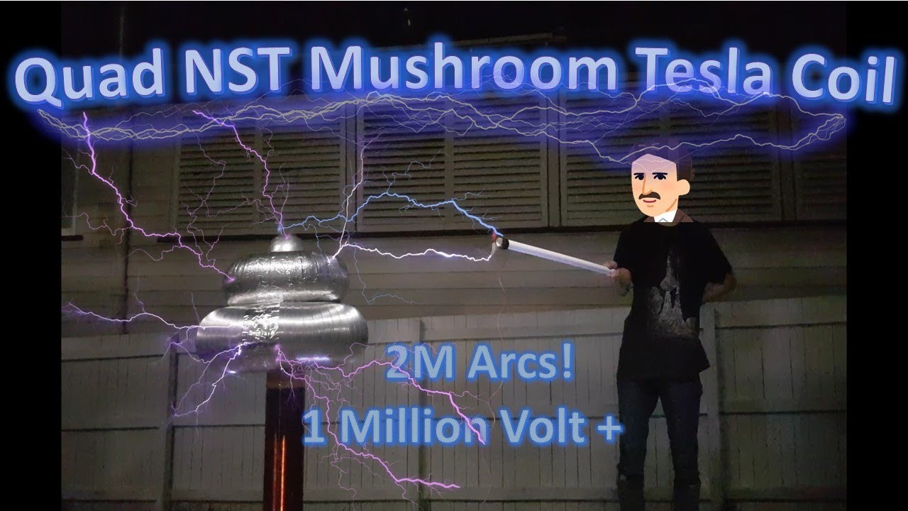 Big 2m arc Quad NST Mushroom Tesla Coil - YouTube