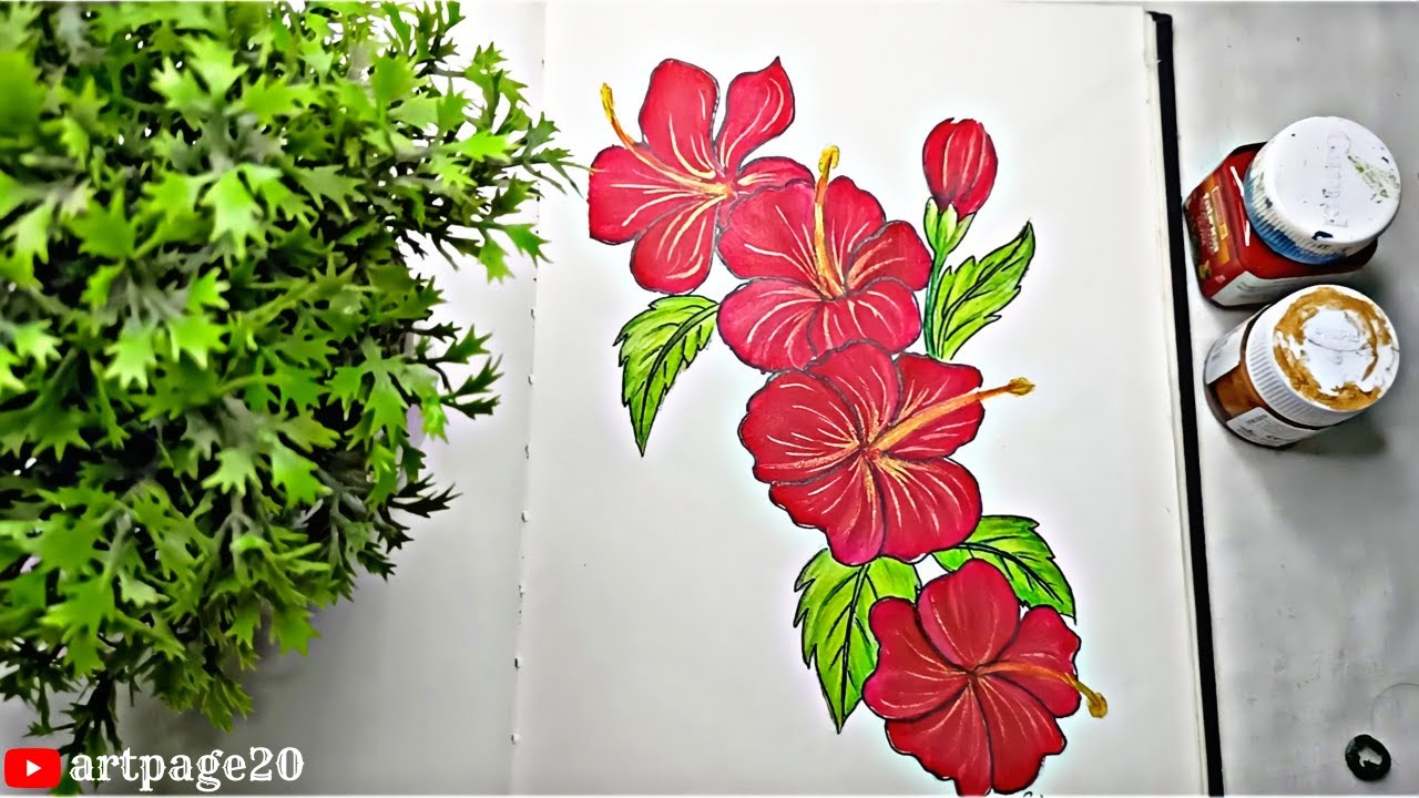 How to Draw Hibiscus Flower | Tutorial Video | artpage20 | - YouTube