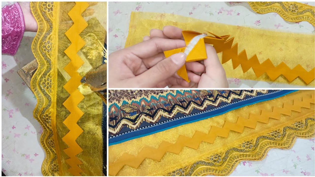 How to Make Cutwork Zigzag Daman, Trouser, Sleeves Design | Cutting and Stitching Tutorial - YouTube