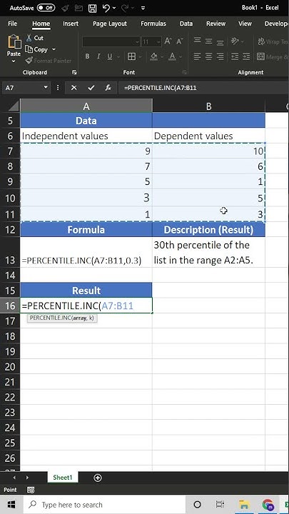 #shorts Percentile Included Function Microsoft Excel Tutorial - YouTube