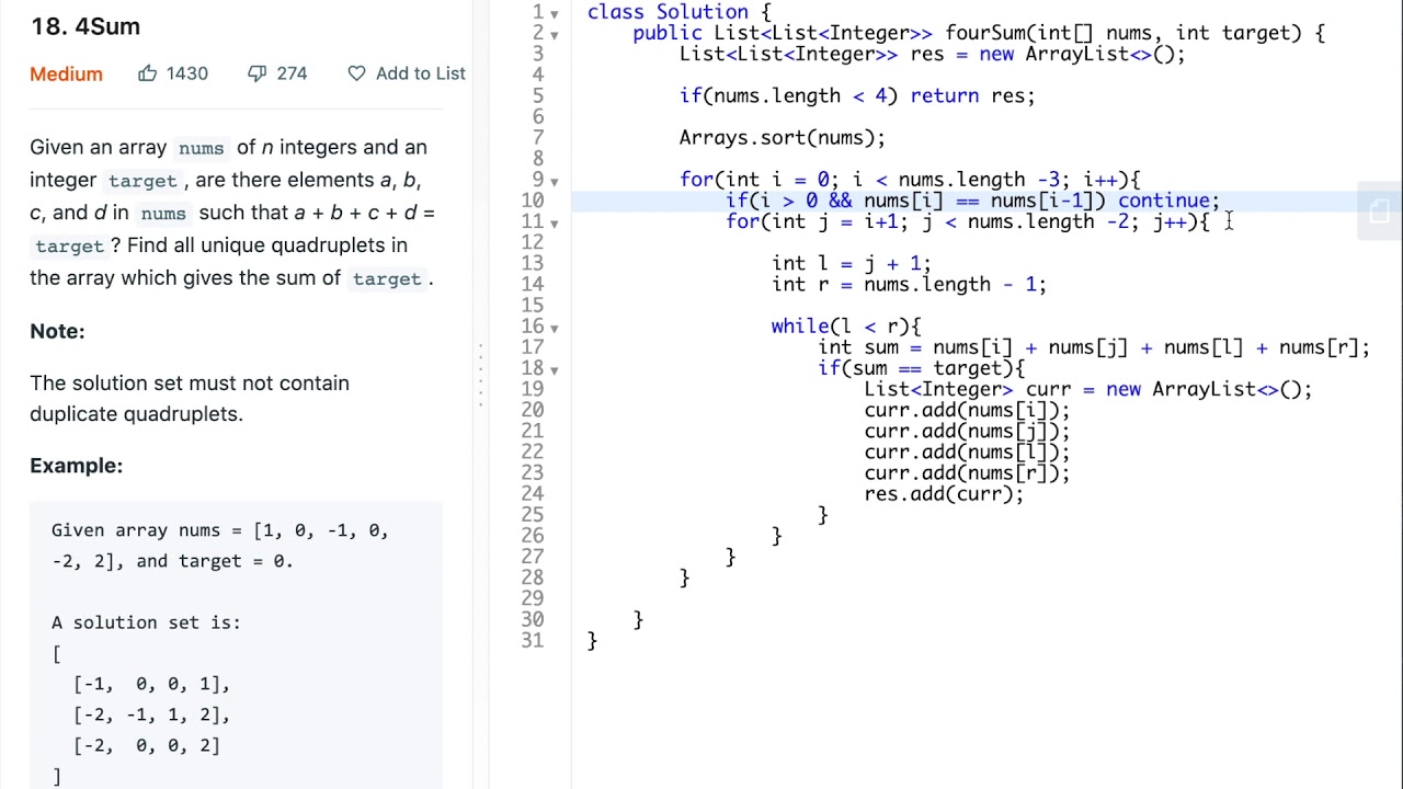 Leetcode18 4sumjava Medium Youtube 6199