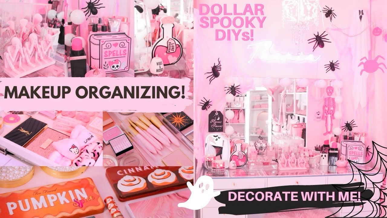 SUPER EXTRA Makeup Organization 👻 HALLOWEEN DECORATE WITH ME 👻 Dollar ...