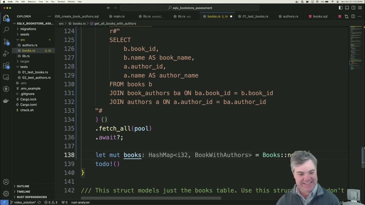 Stream archive: recording SQLx Rust assessment part 2 (2023-10-16 ...