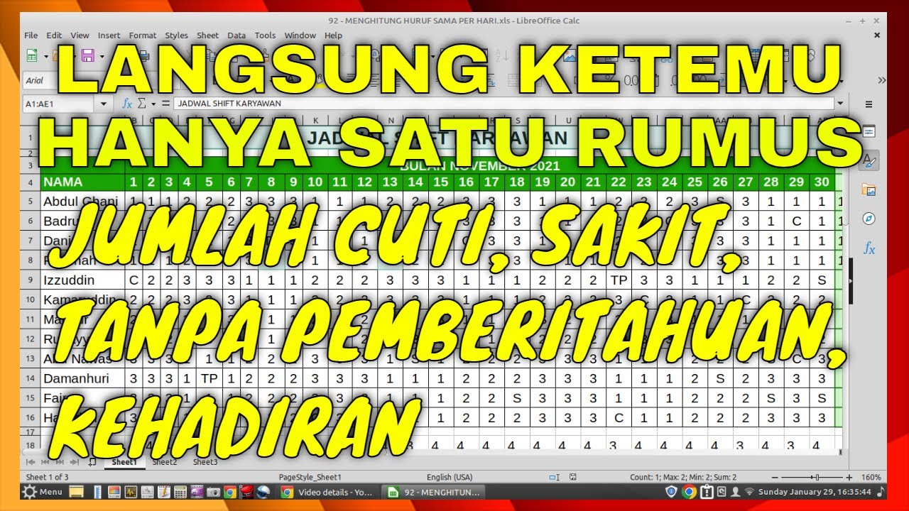 Rumus COUNTIF Untuk Hitung Absensi Karyawan (Cuti, Sakit, Tanpa ...