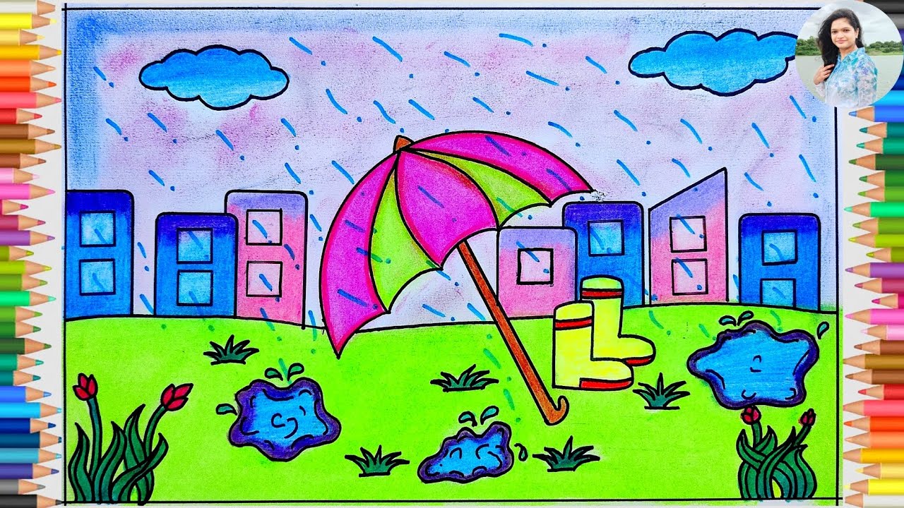 Rainy Season Drawing Easy | Rainy Day Scenery Drawing | How to Draw ...