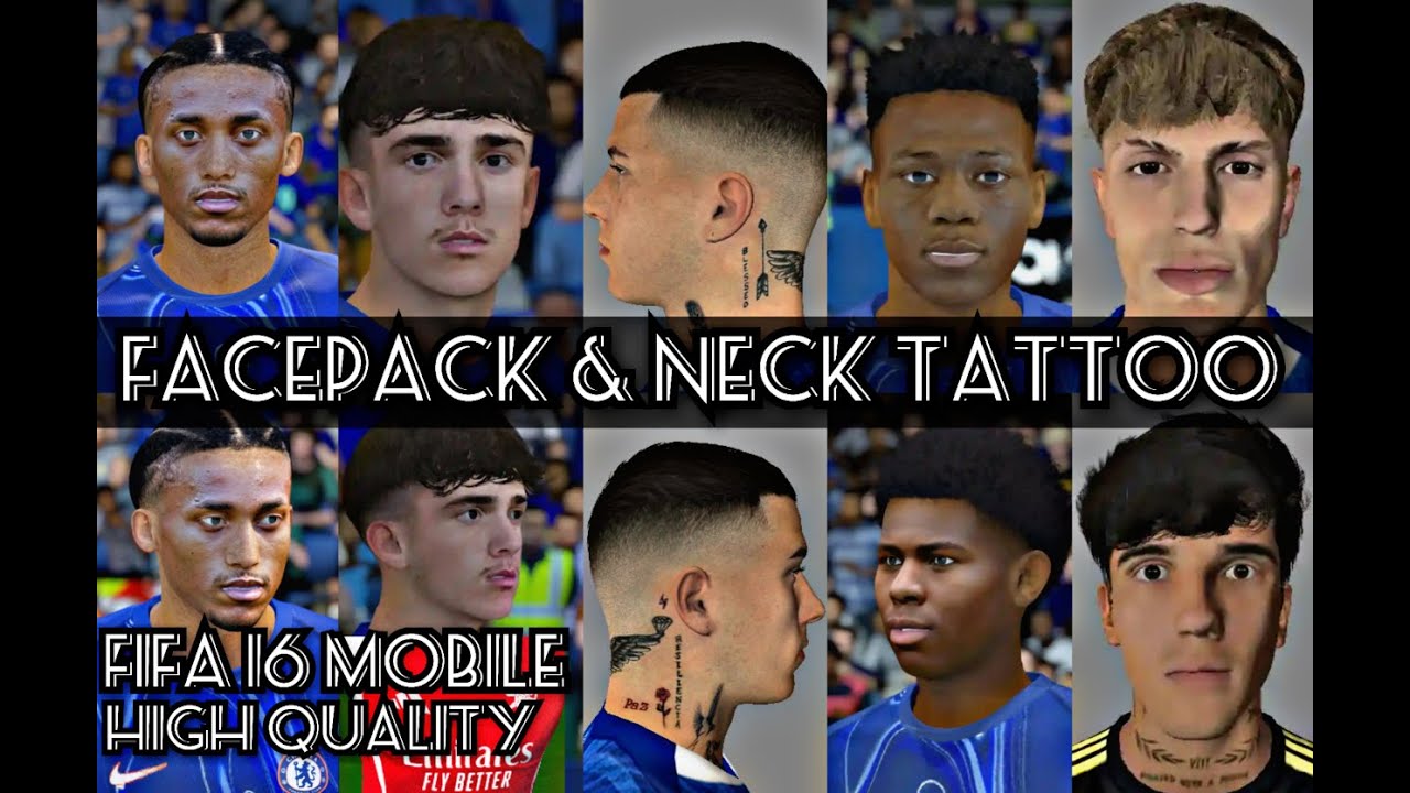 FIFA 16 MOBILE|| NEW FACES+ NECK TATTOO CONVERTED || HIGH QUALITY MOD ...