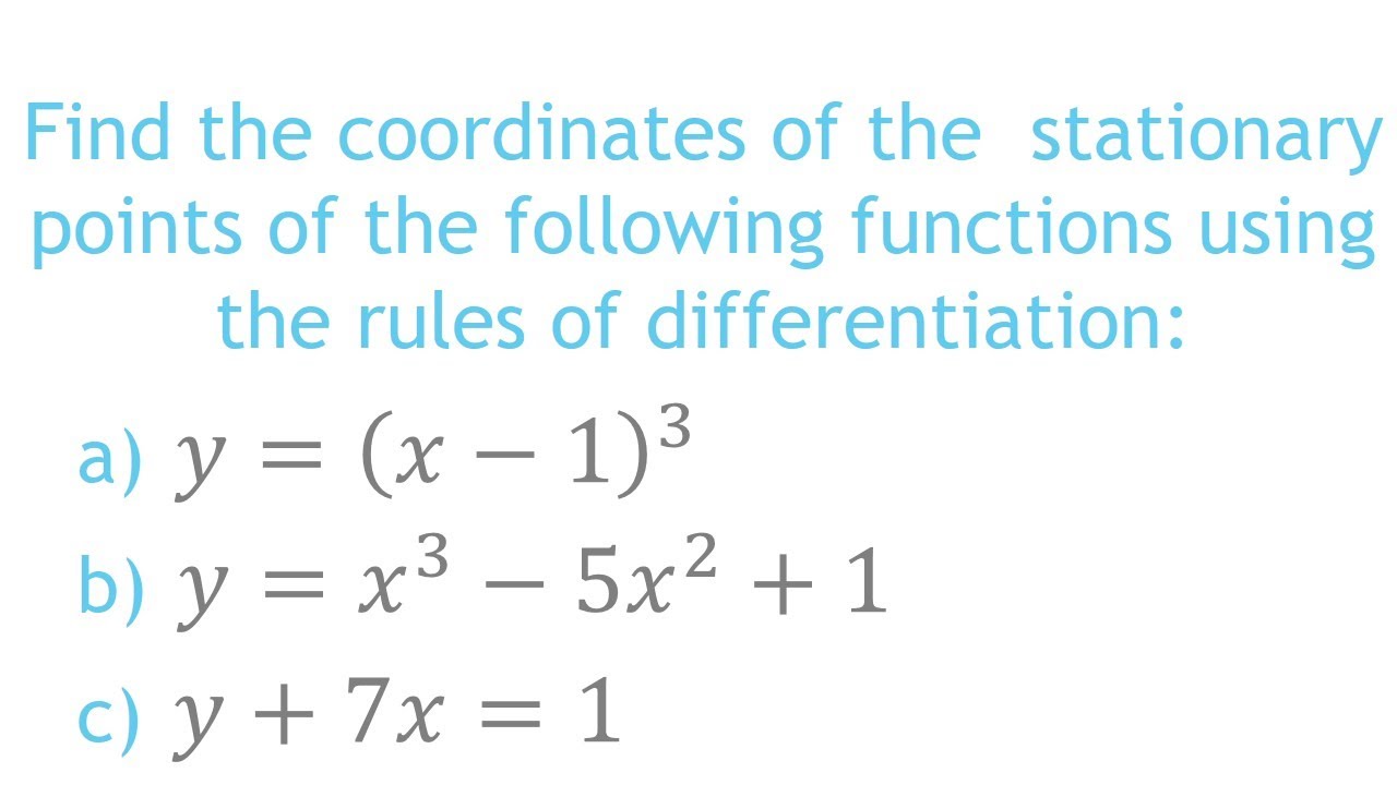 Grade 12 Mathematics | Differential Calculus | Stationary Points - YouTube