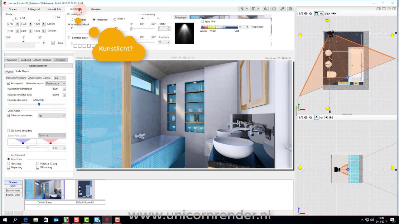 Unicorn Render Tutorial 04a. Camera vensters in kleur/doorsnede ...