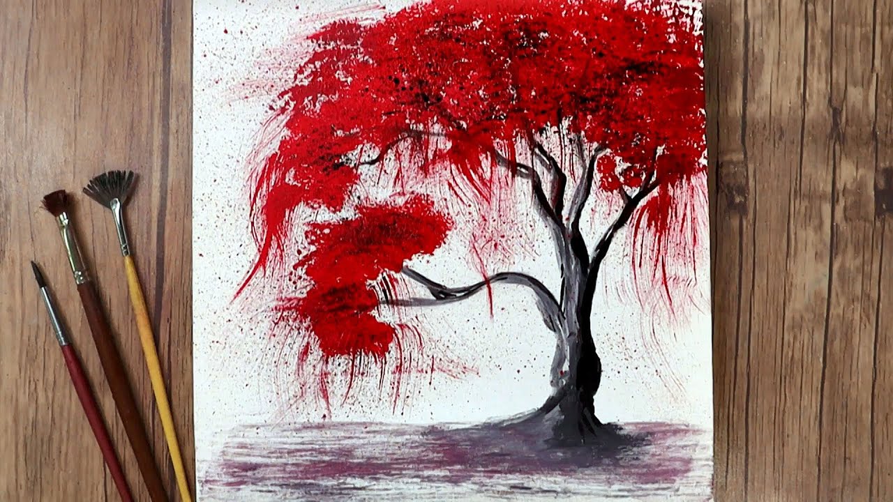 Red Tree Painting for Beginners | Easy and Simple Acrylic Painting ...