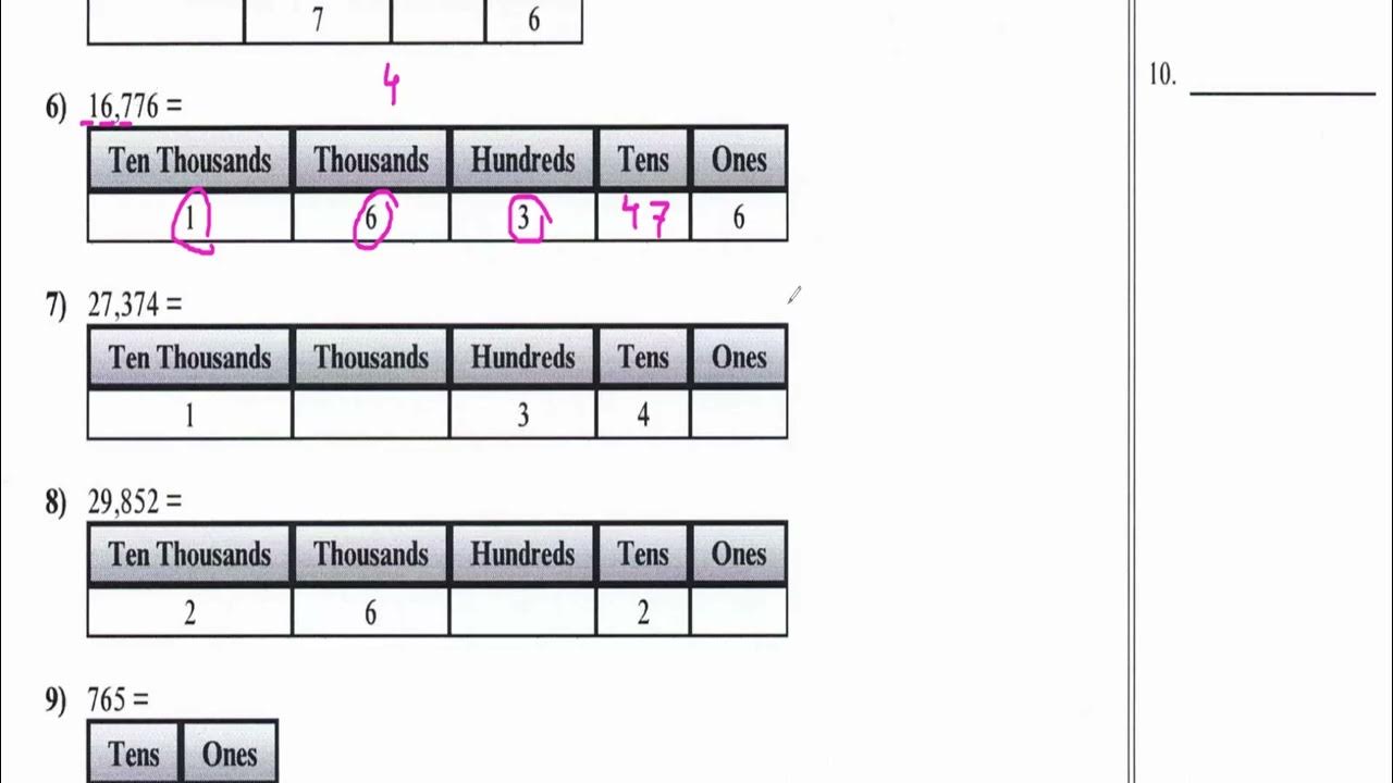 4th Grade Math - Classwork - 22 - Filling in Missing Place Value Over ...